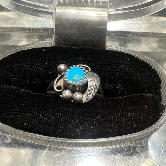 Jewelry | Vintage Sterling Silver Turquoise Squash Blossom Ring Size 45 ...